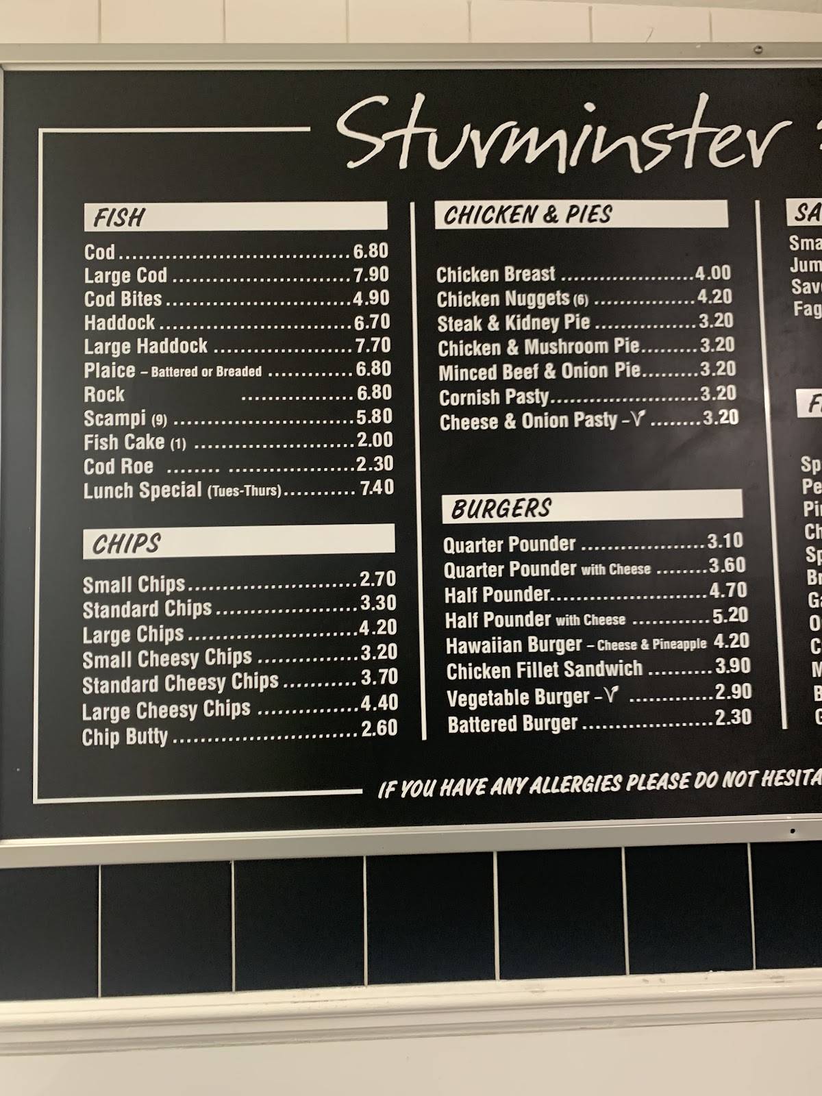 Carta de Sturminster Fish Bar - Traditional Fish and Chips, Sturminster ...
