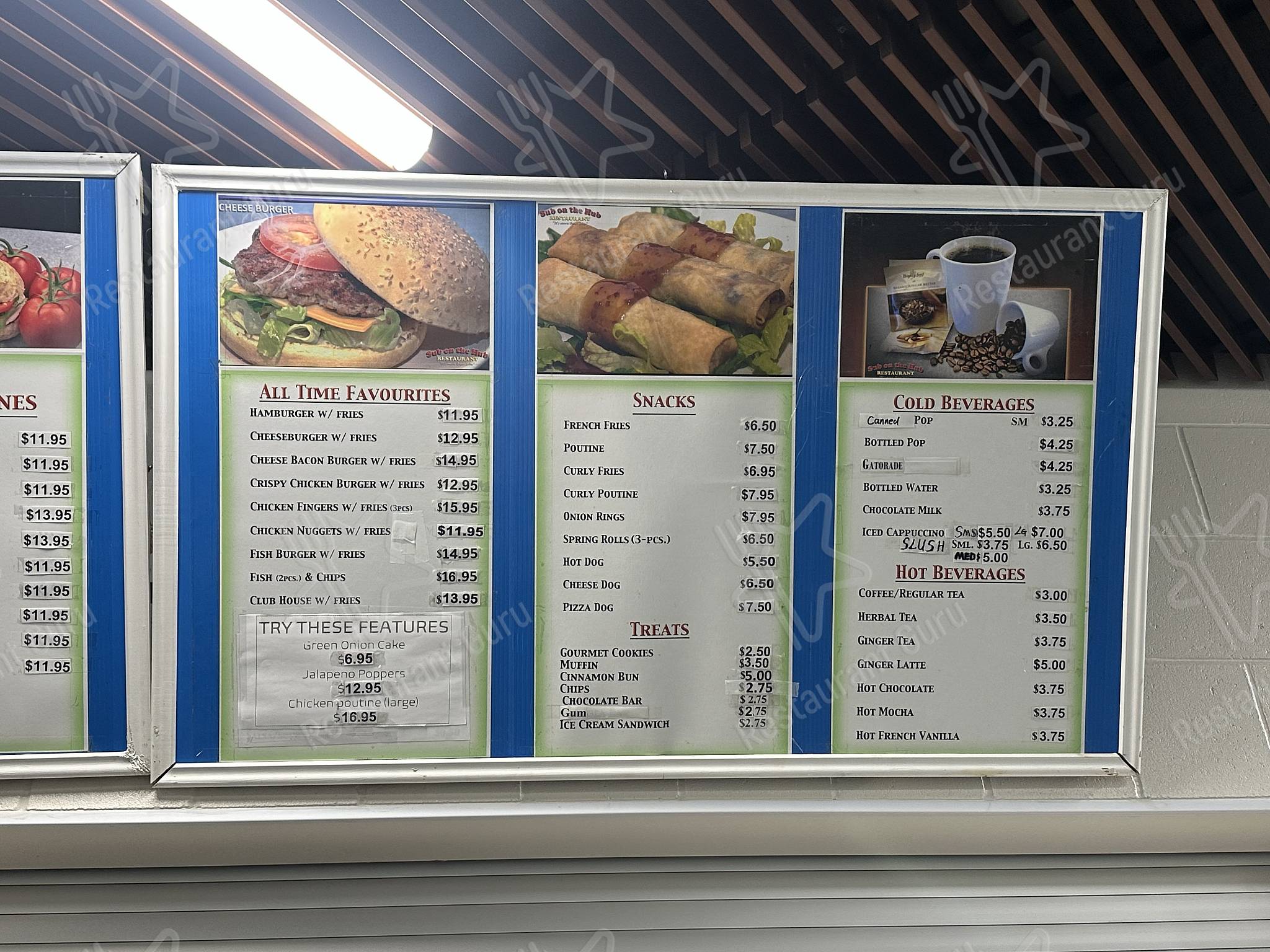 Menu at Sub on the Hub restaurant, Hay River