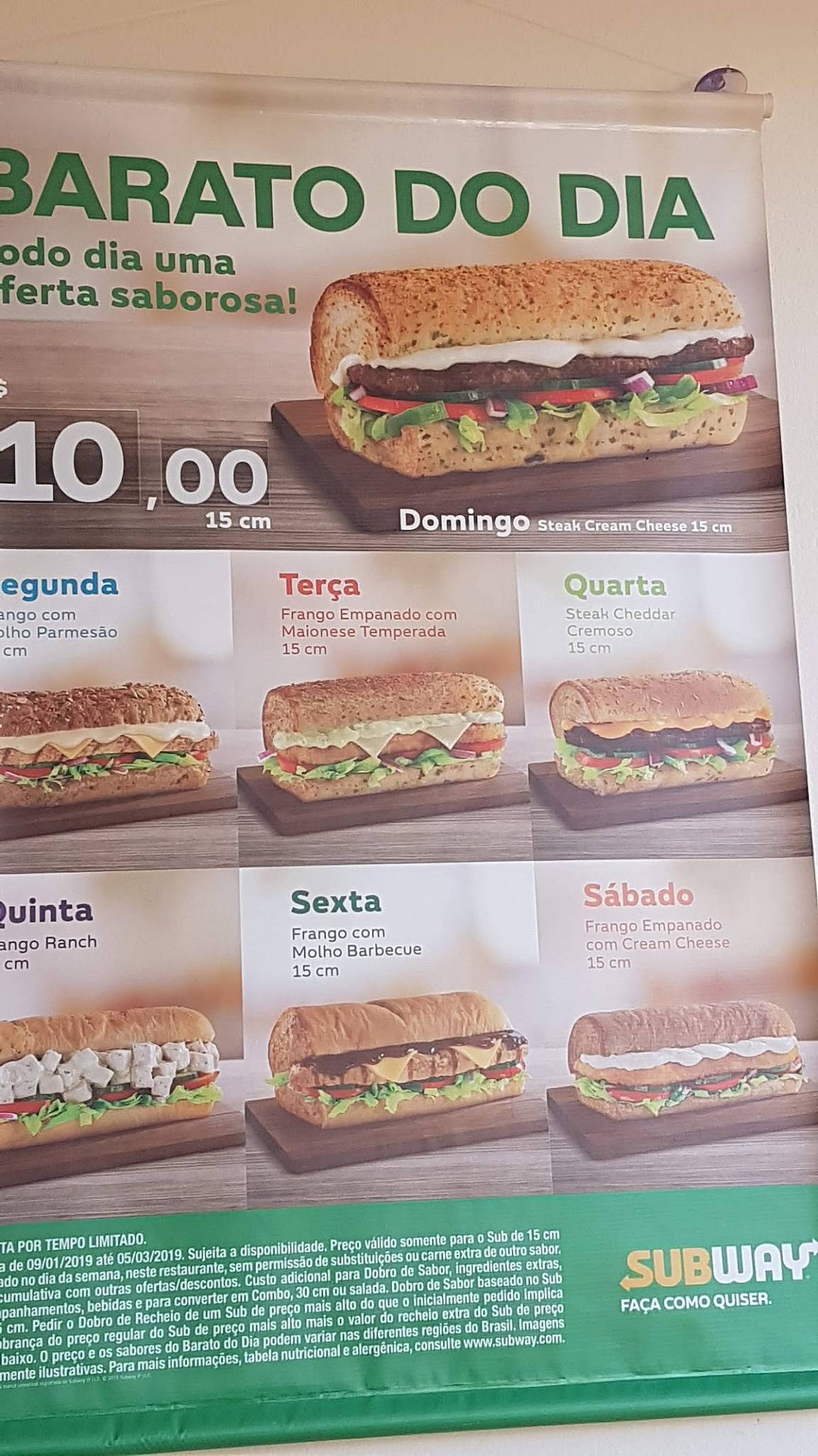 Menu at Subway Unigran restaurant, Dourados, R. Manoel Santiago
