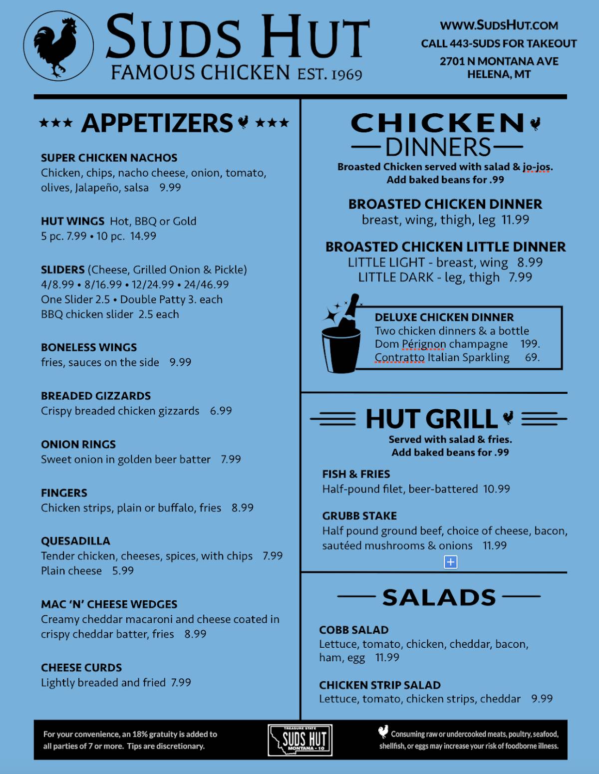 Menu at Suds Hut pub & bar, Helena