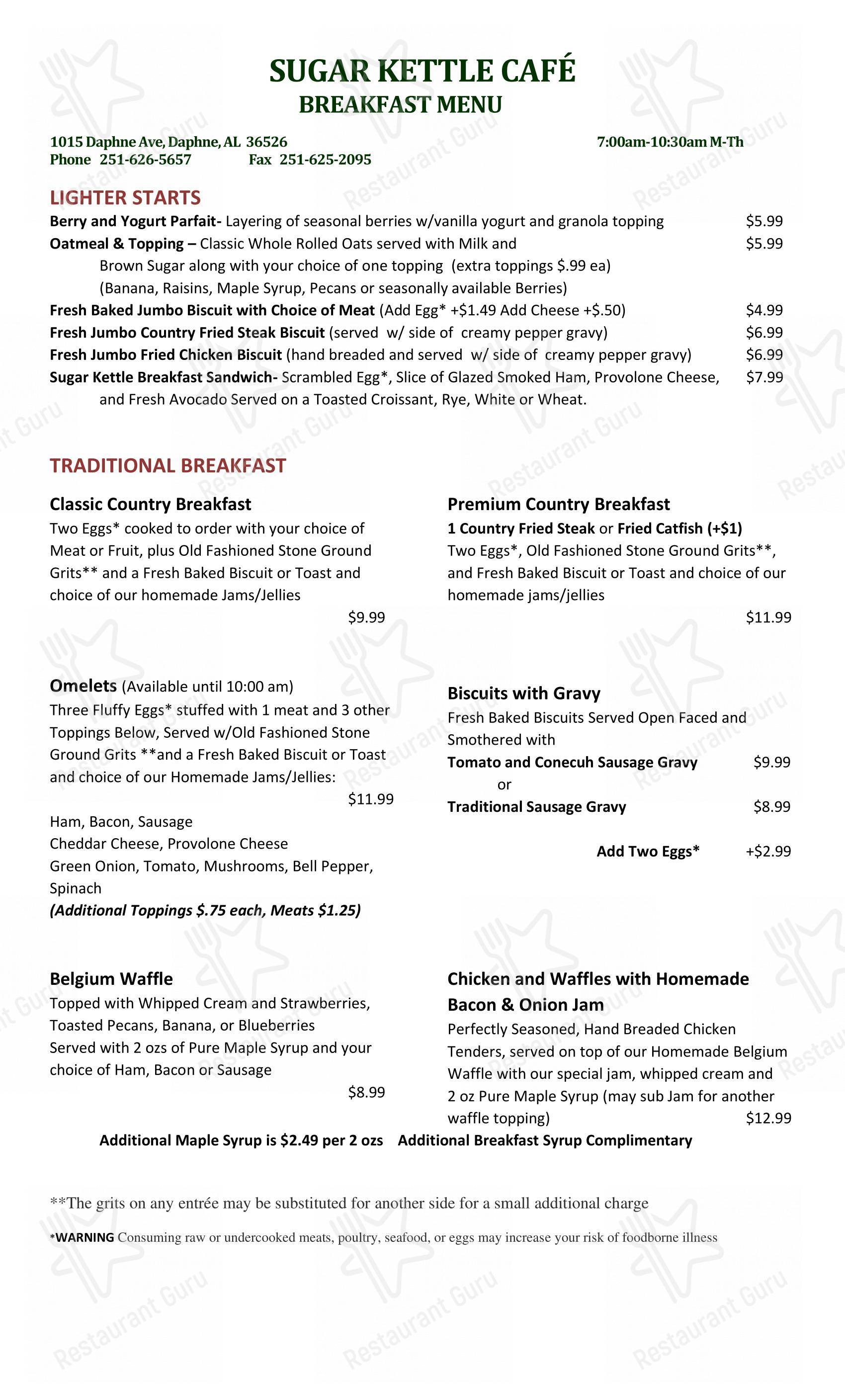 Menu at Sugar Kettle Cafe, Daphne