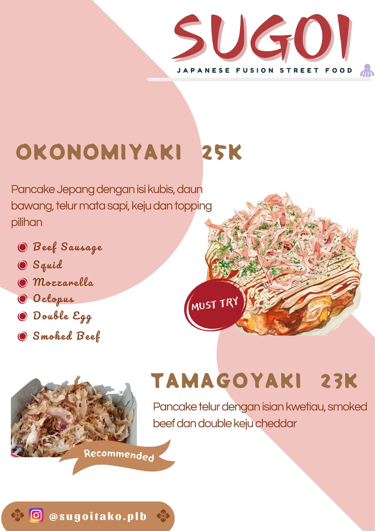 Carta del restaurante Sugoi Takoyaki, Poligon, Palembang
