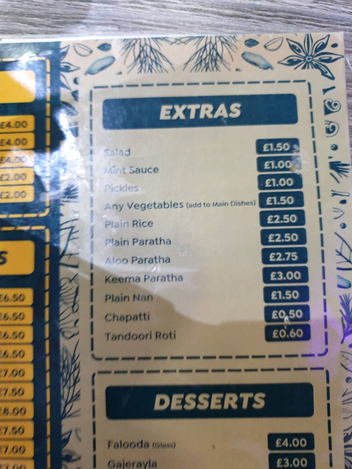 Menu at Sultans Restaurant, Bradford
