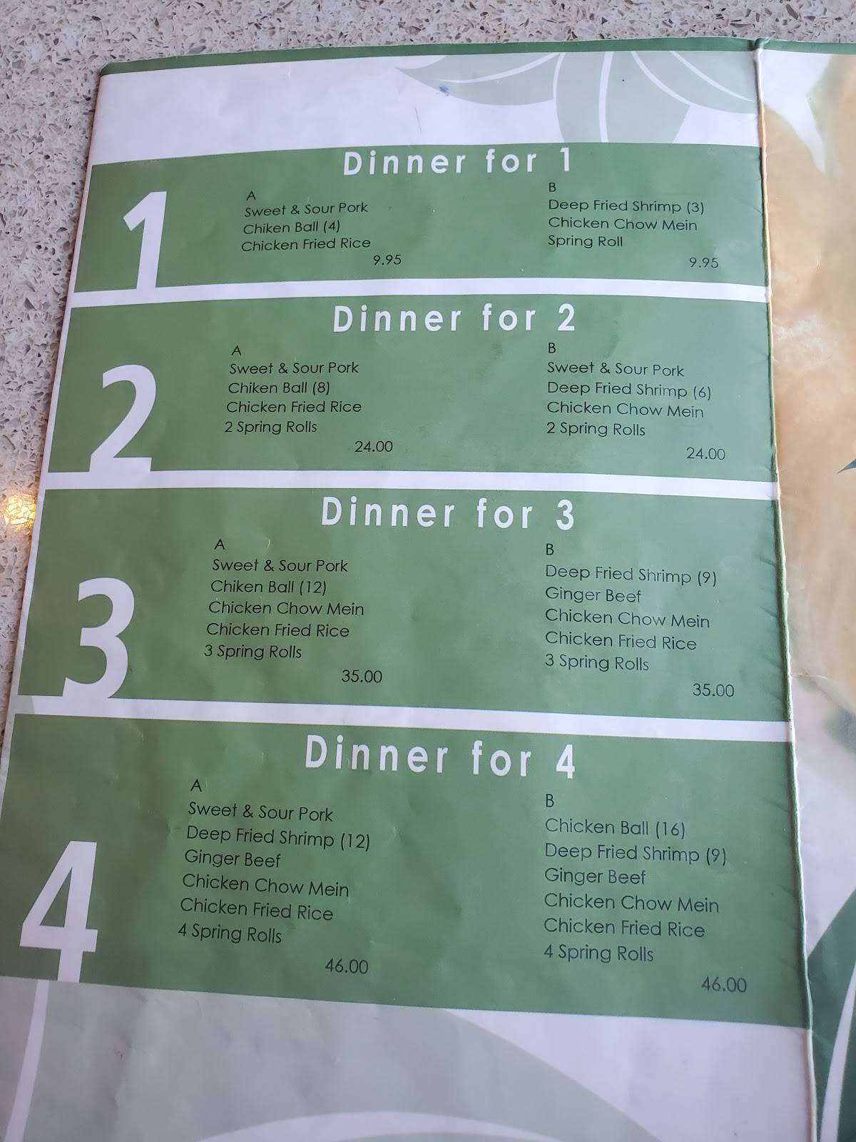 Menu at Summer Roll Restaurant, Saskatoon