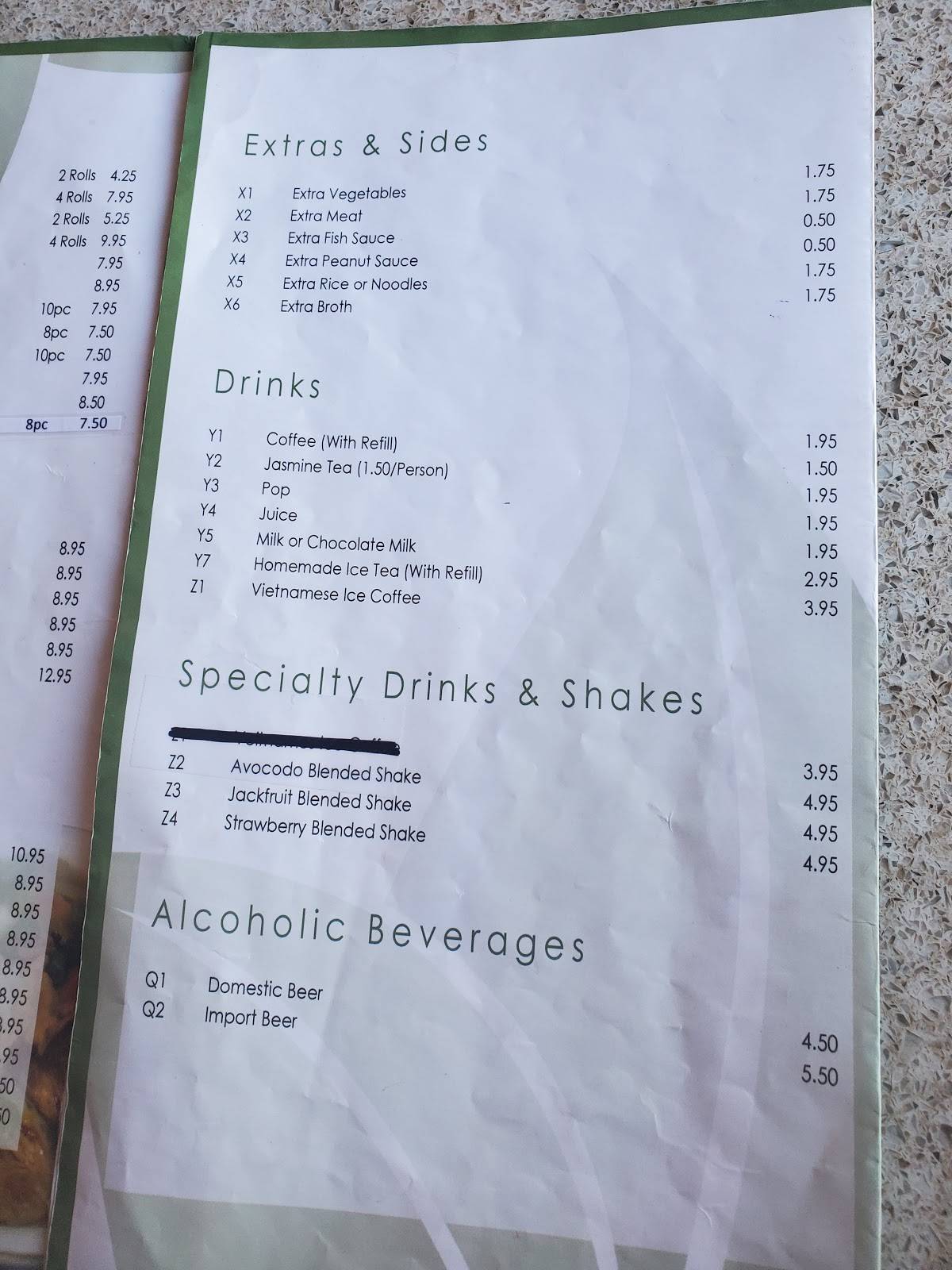 Menu at Summer Roll Restaurant, Saskatoon