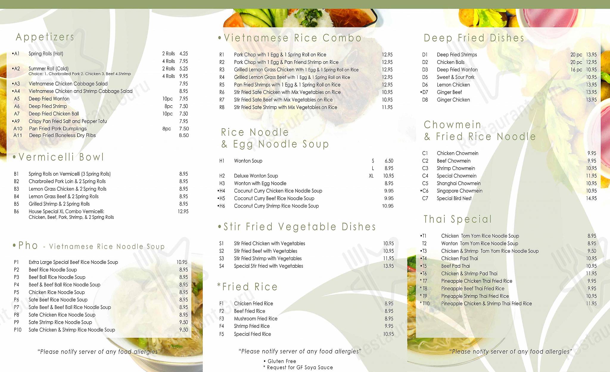 Menu at Summer Roll Restaurant, Saskatoon
