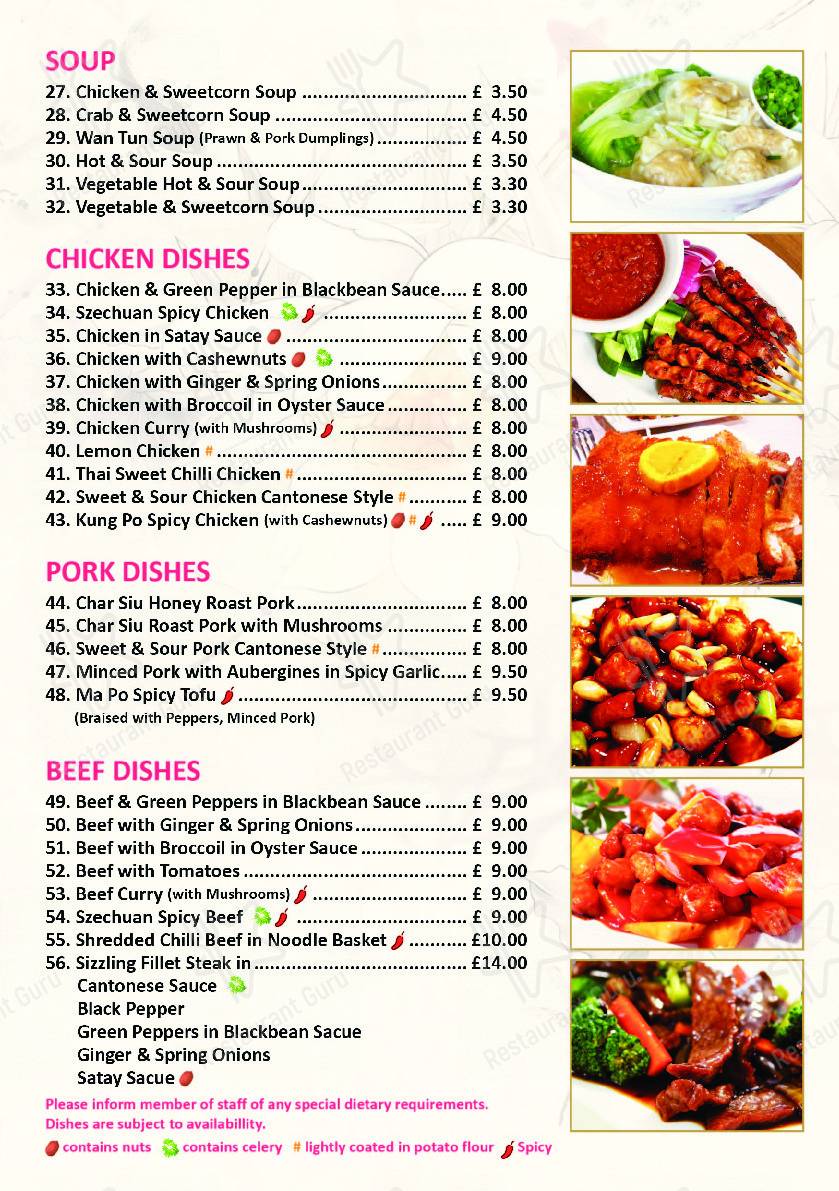 Menu at Sun Wah fast food, Rossett