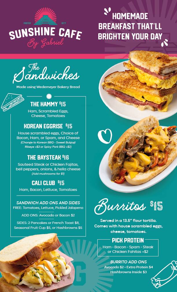 Menu at Sunshine Deli restaurant, Foster City