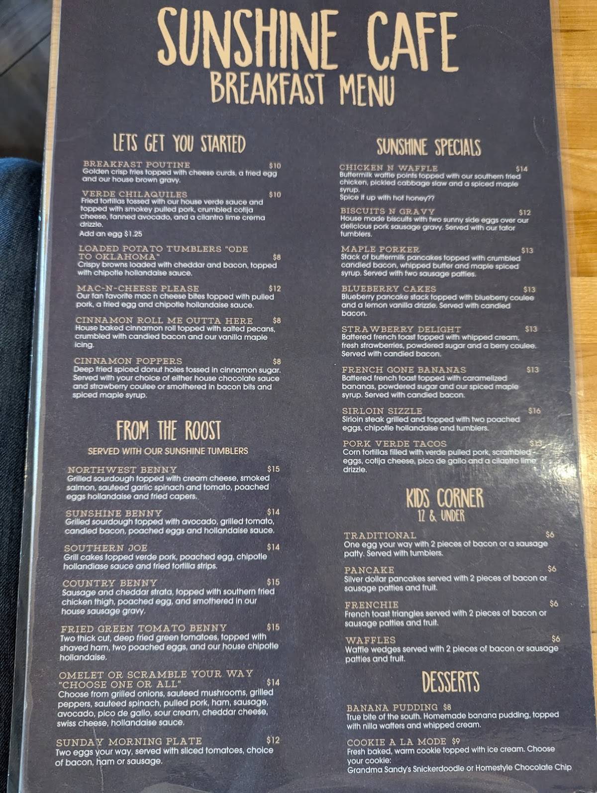 Menu at Sunshine Cafe & Bar, Sequim