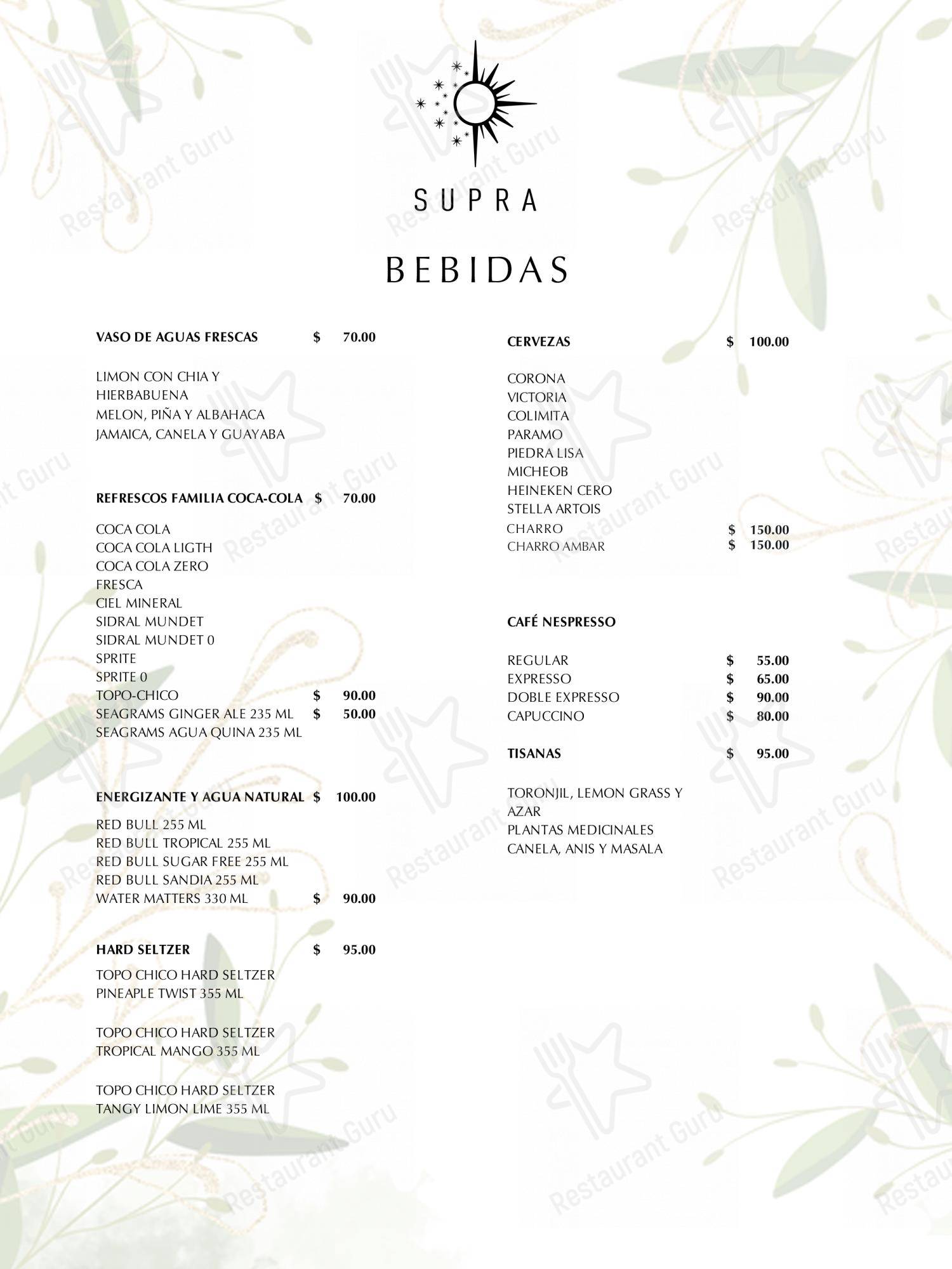 Carta del restaurante Supra Roma Rooftop, Mexico