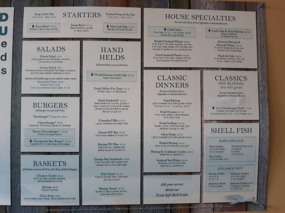Menu at Surf Rider restaurant, Chesapeake, Old Taylor Rd