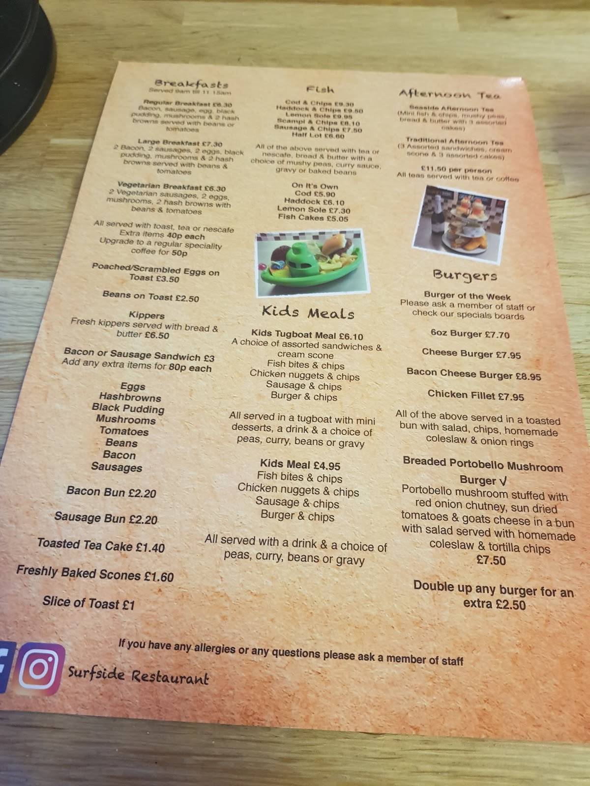 Menu at Surfside Fish Bar & Restaurant, Hartlepool