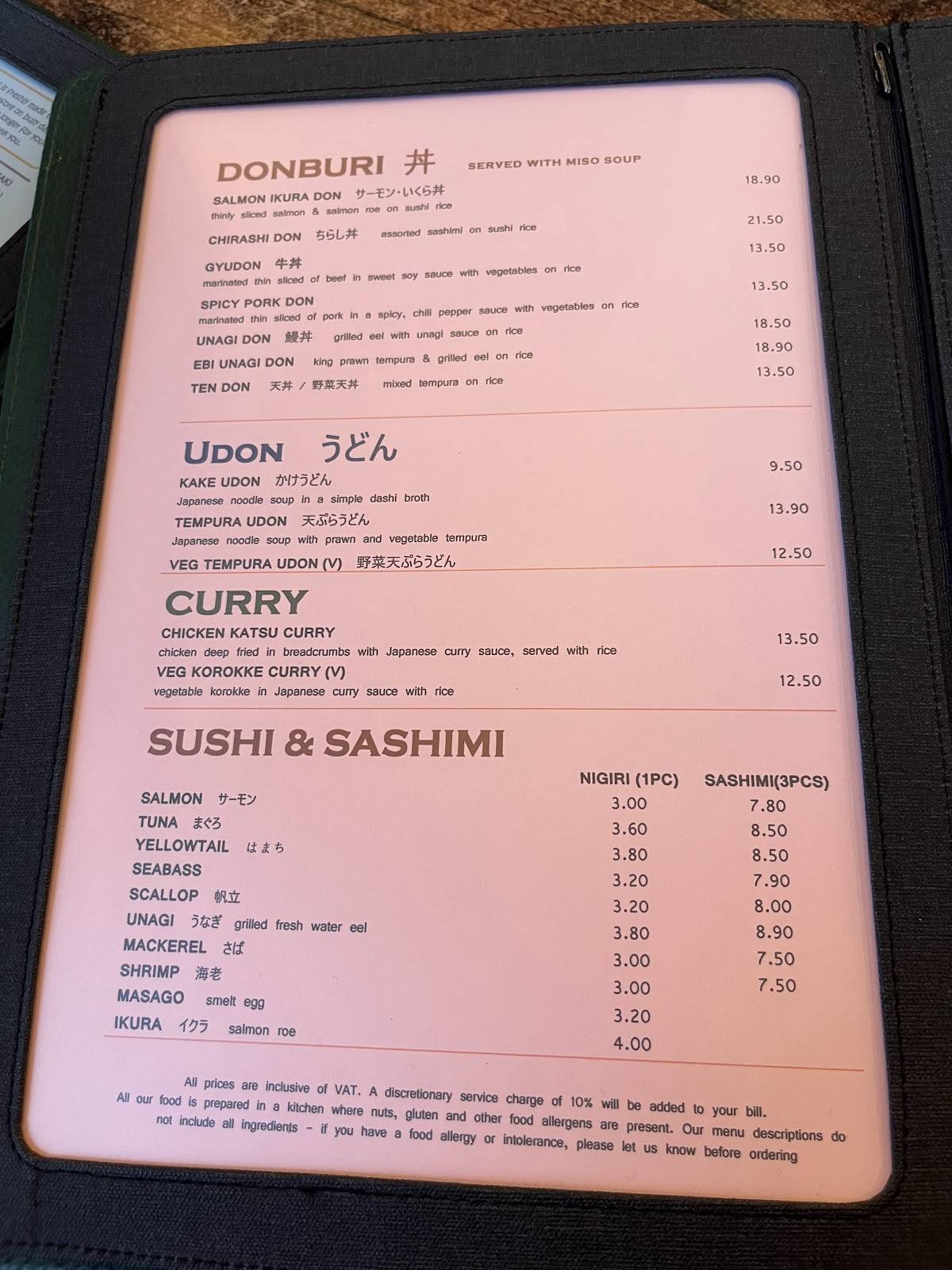 Menu at Sushi Jun restaurant, Farnham