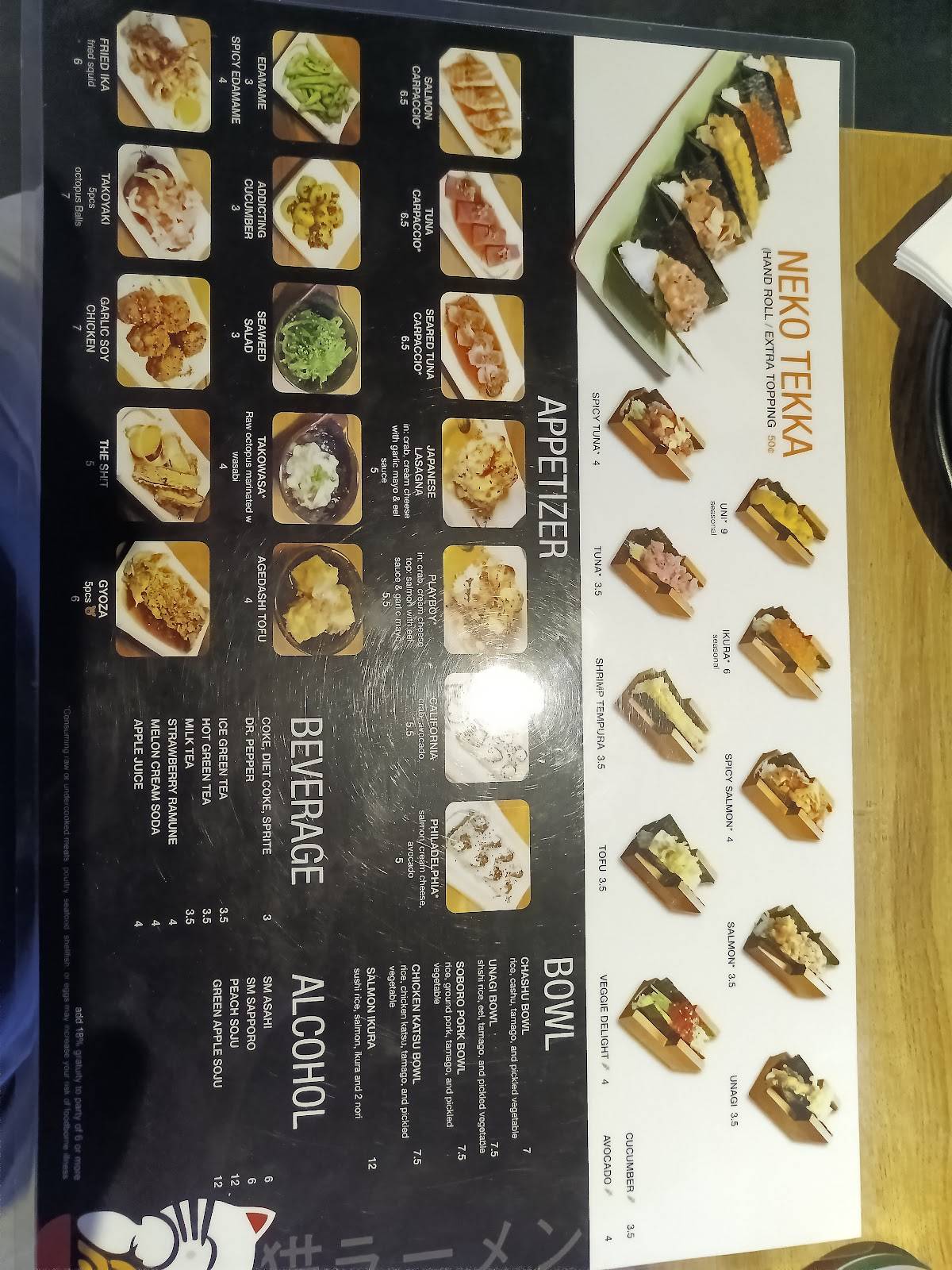 Menu at Sushi Neko restaurant, Las Vegas, W Spring Mountain Rd # 117