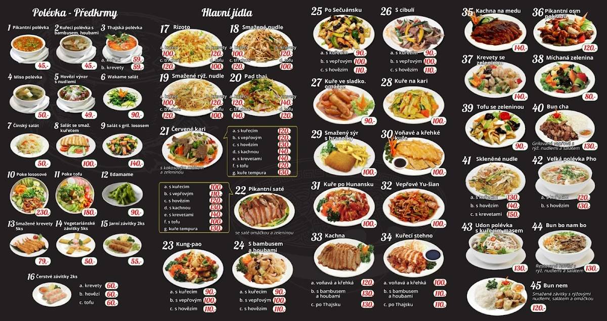 Menu at Sushi Asian Wok restaurant, Prague