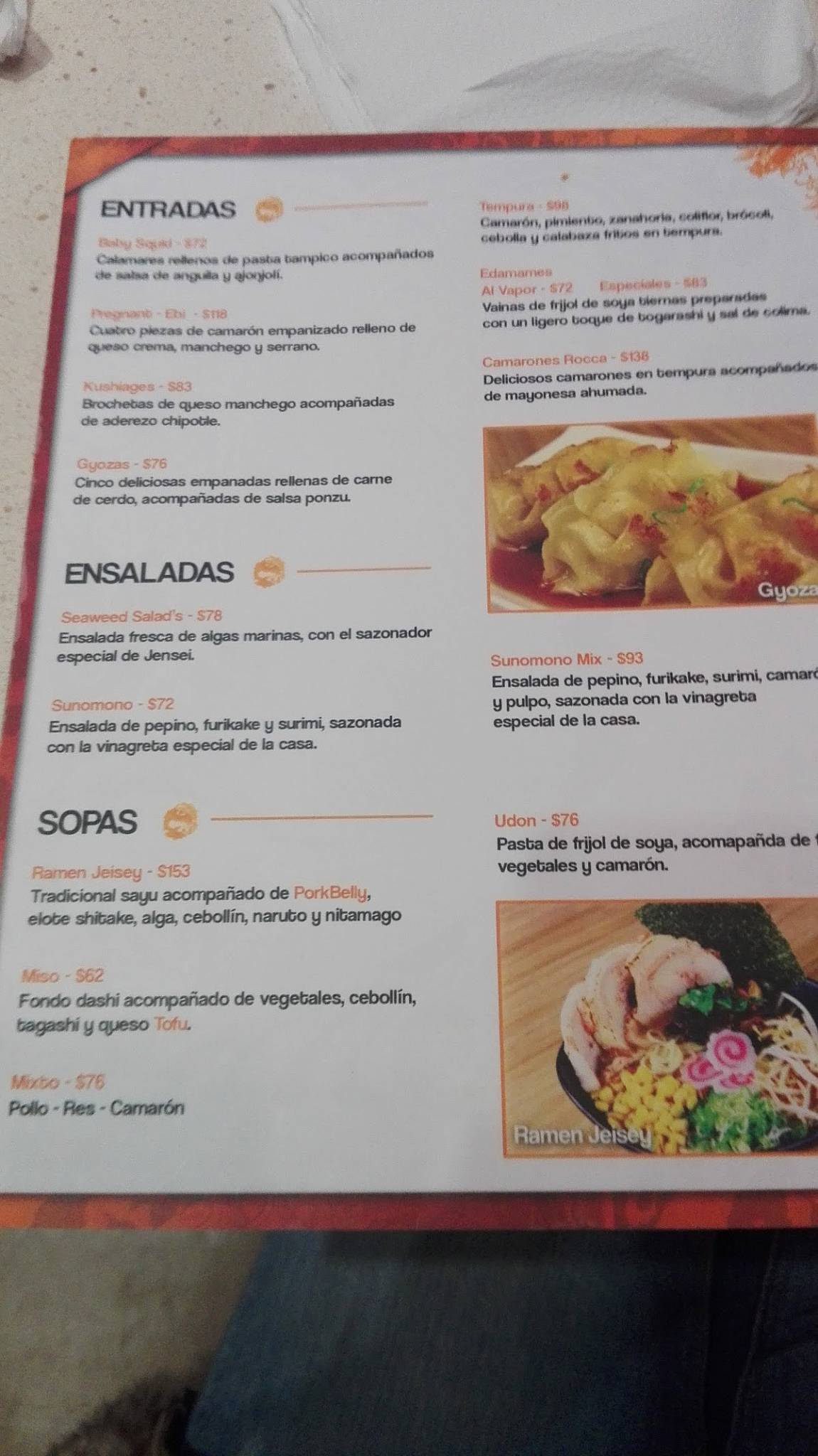 Menu at Sushi in motion restaurant, Monterrey, Cumbres 1º. Sector Sección a