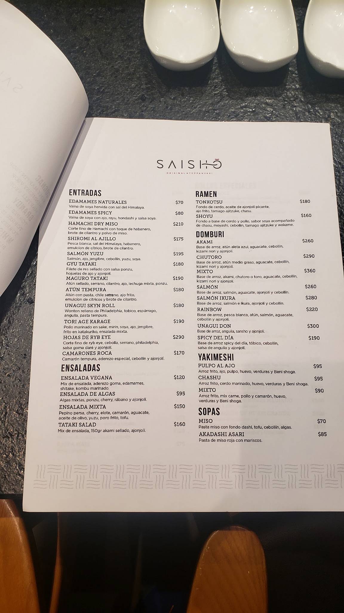 Carta del restaurante Saisho Teppan & Sushi, Mazatlán
