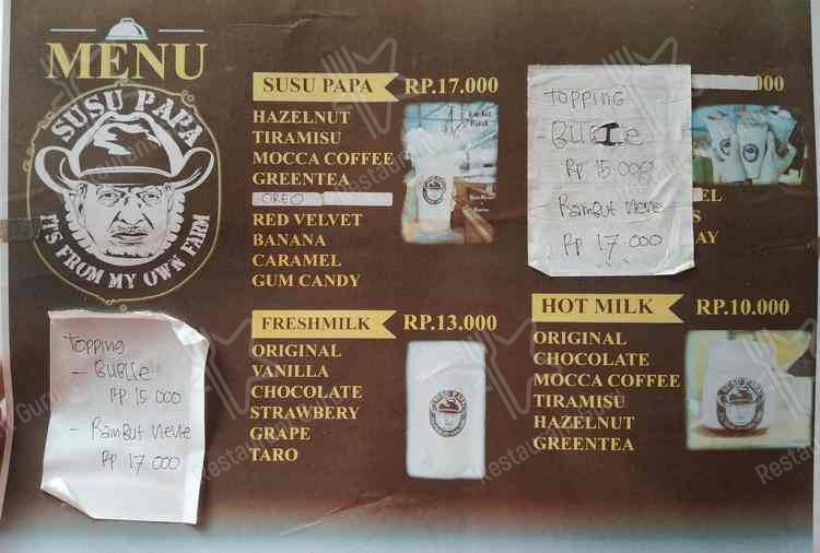 Menu at Susu Papa Meruya restaurant, West Jakarta, JAWARA FOOD COURT