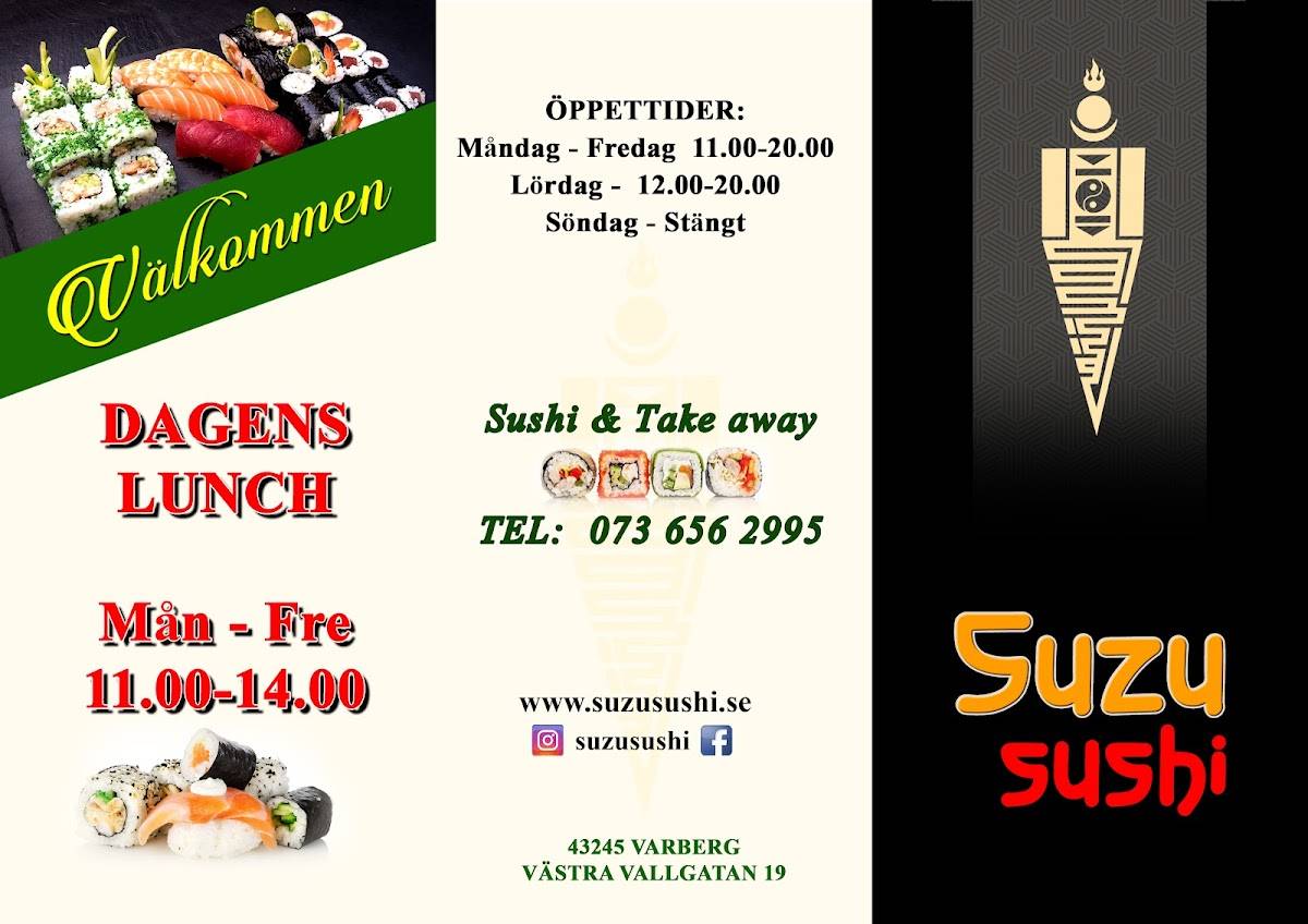Menu at Suzu Sushi restaurant, Varberg