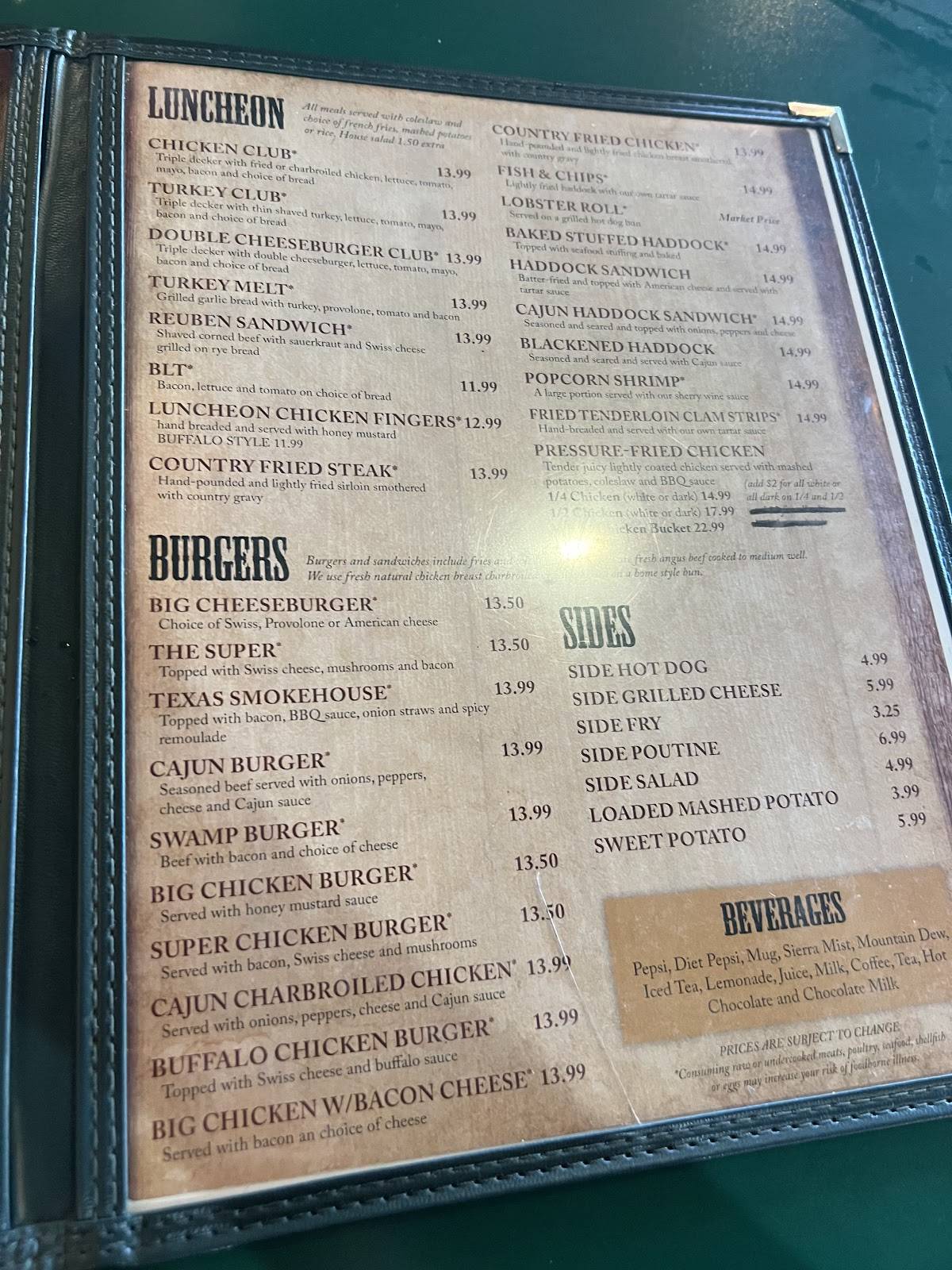 Menu at Swamp Buck Restaurant & Lounge, Fort Kent