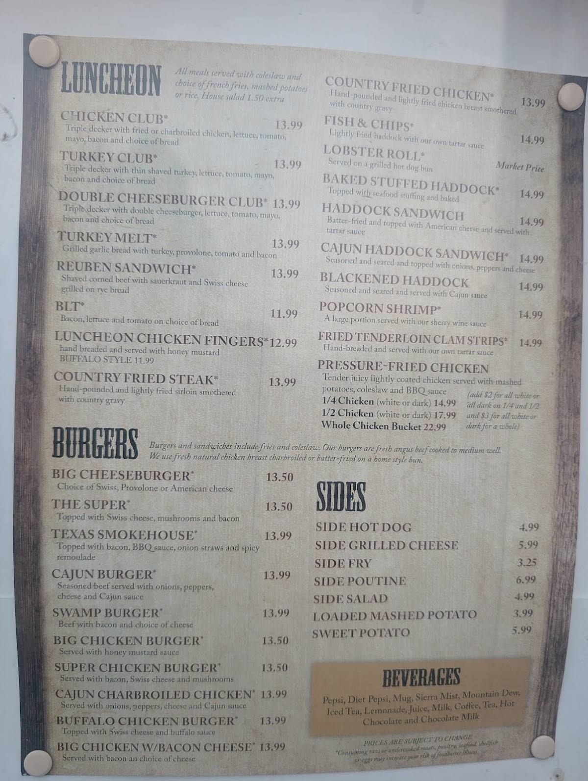 Menu at Swamp Buck Restaurant & Lounge, Fort Kent