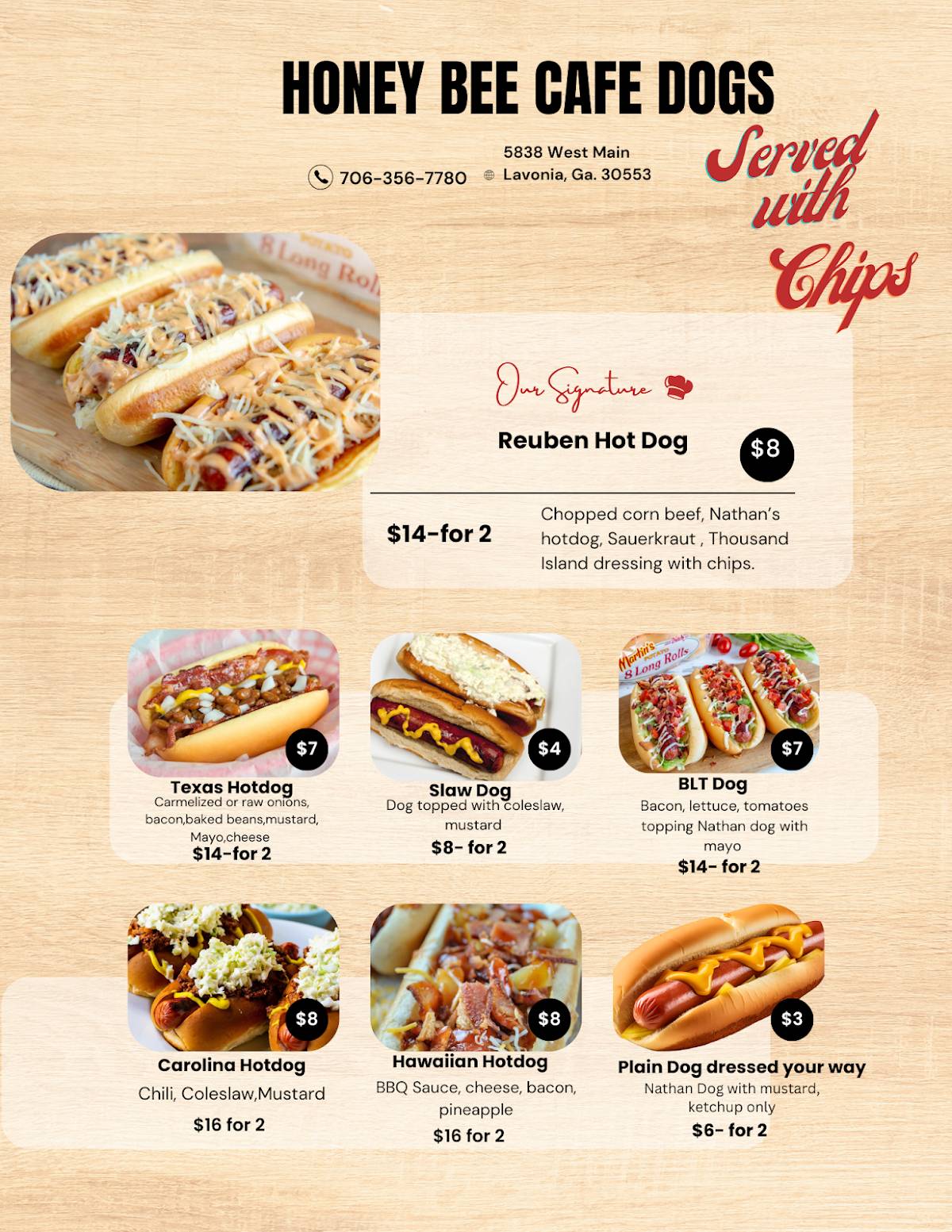 Menu at Sweet Combs of Honey cafe, Lavonia