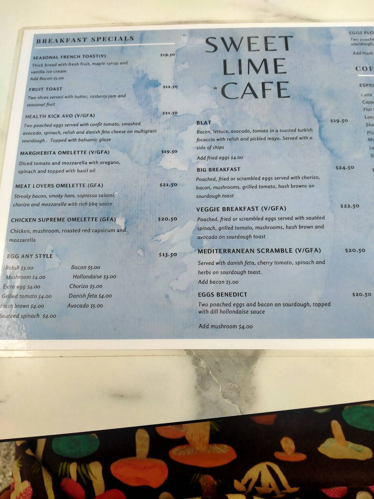 Menu at Sweet Lime Cafe, Mitcham
