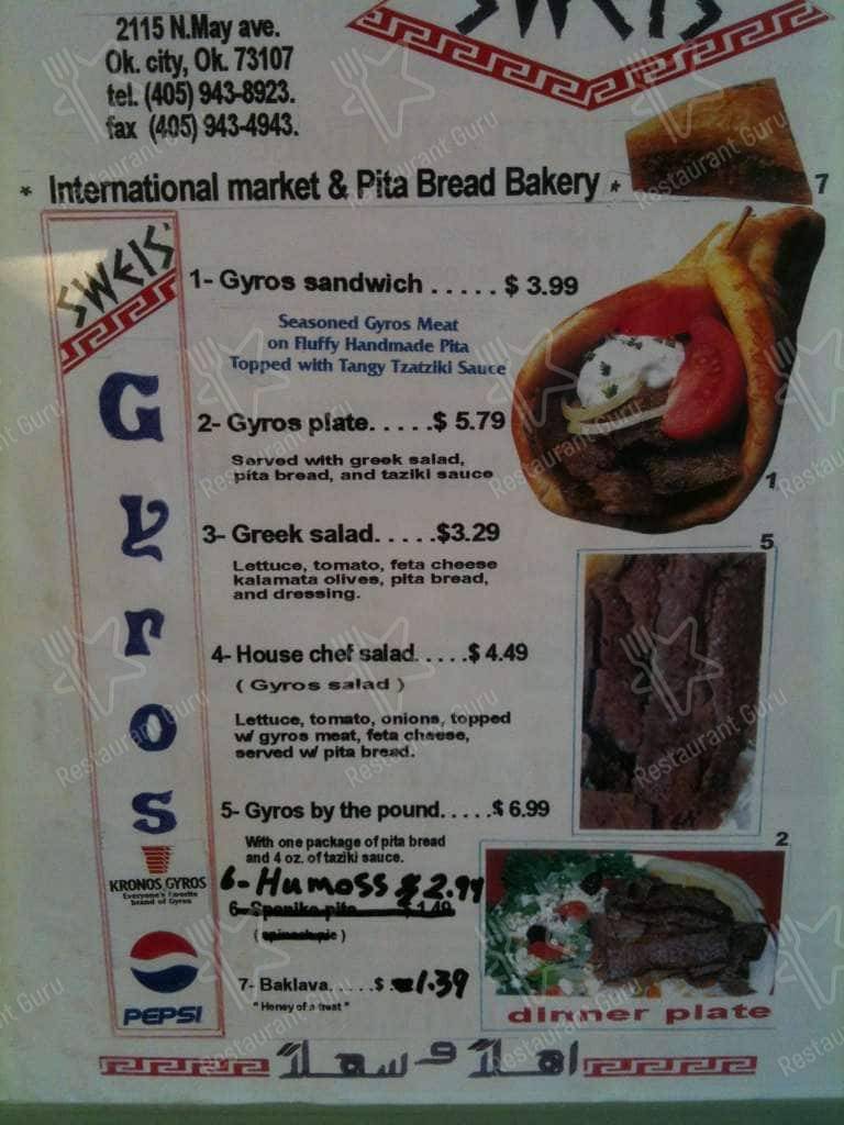 Menu at Sweis Pita Bakery & International Market, Oklahoma City