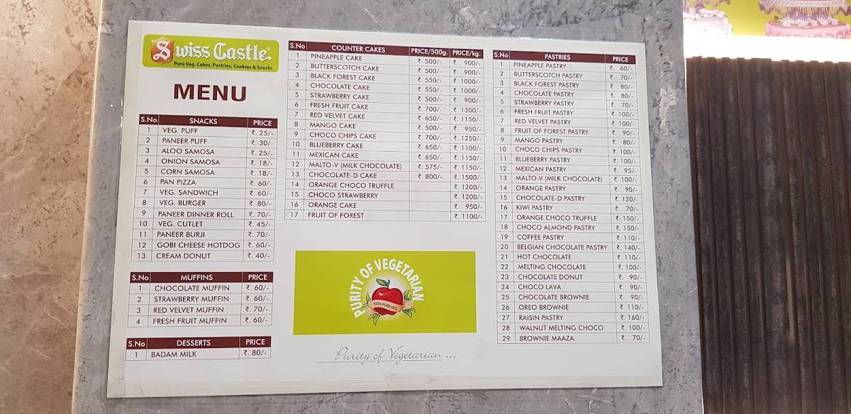 Menu at Swiss Castle Bakery, Abids, Hyderabad, Bus Stop