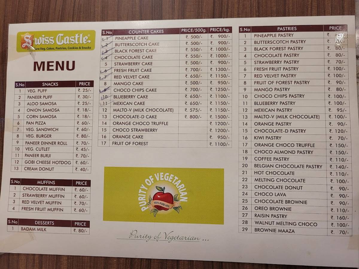 Menu at Swiss Castle Bakery, ECIL, Hyderabad, North Kamlanagar