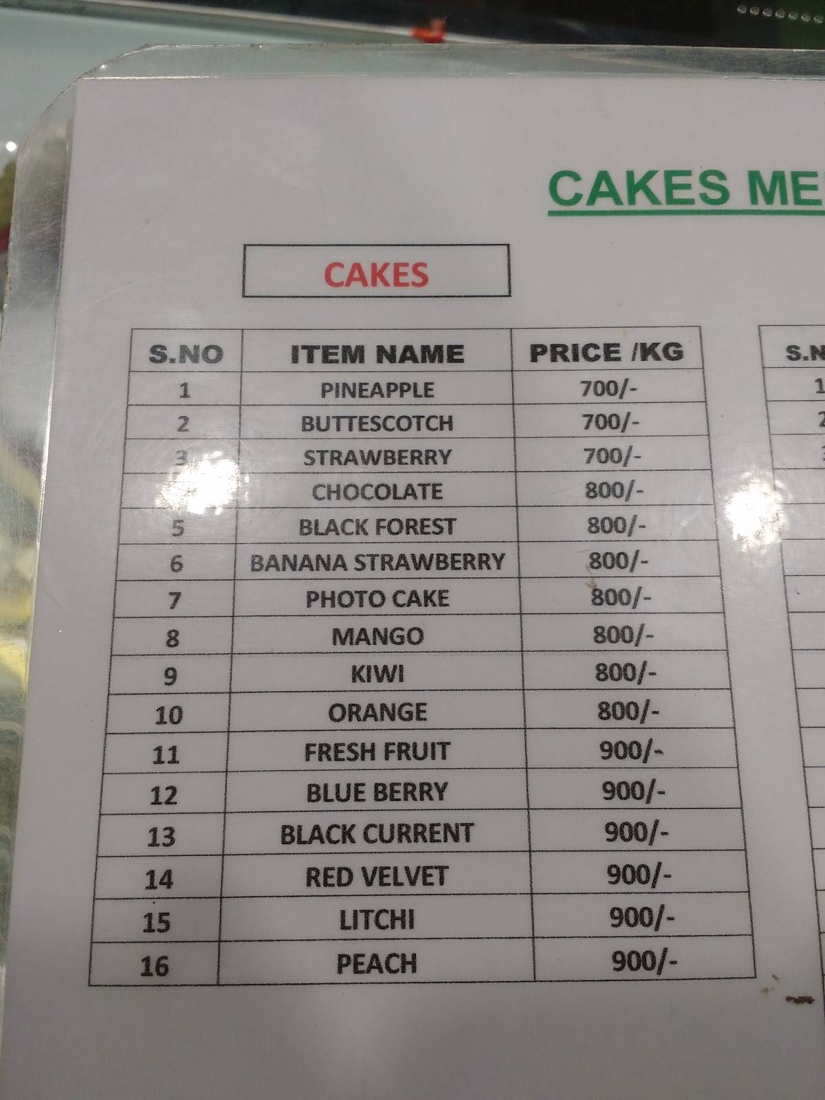 Menu at Swiss Castle Bakery, ECIL, Hyderabad, North Kamlanagar