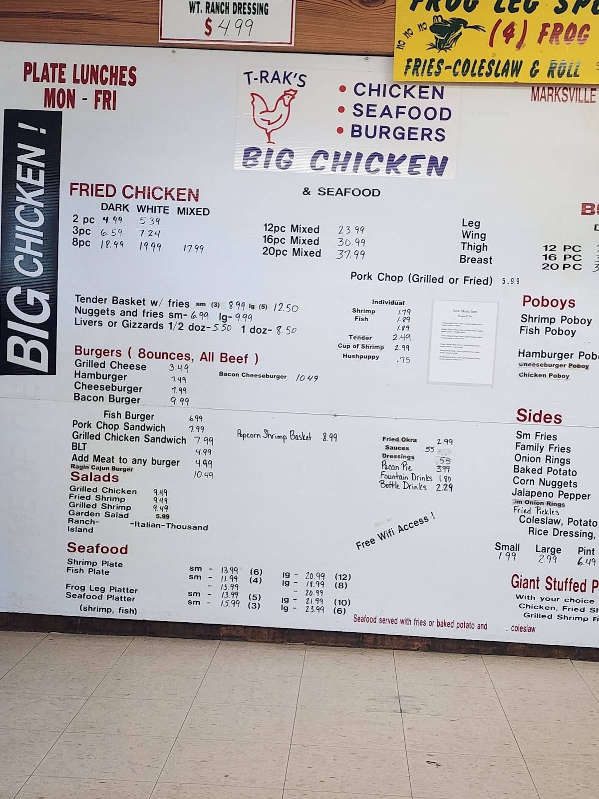 Menu at T-RAK’S Big Chicken and Seafood restaurant, Marksville