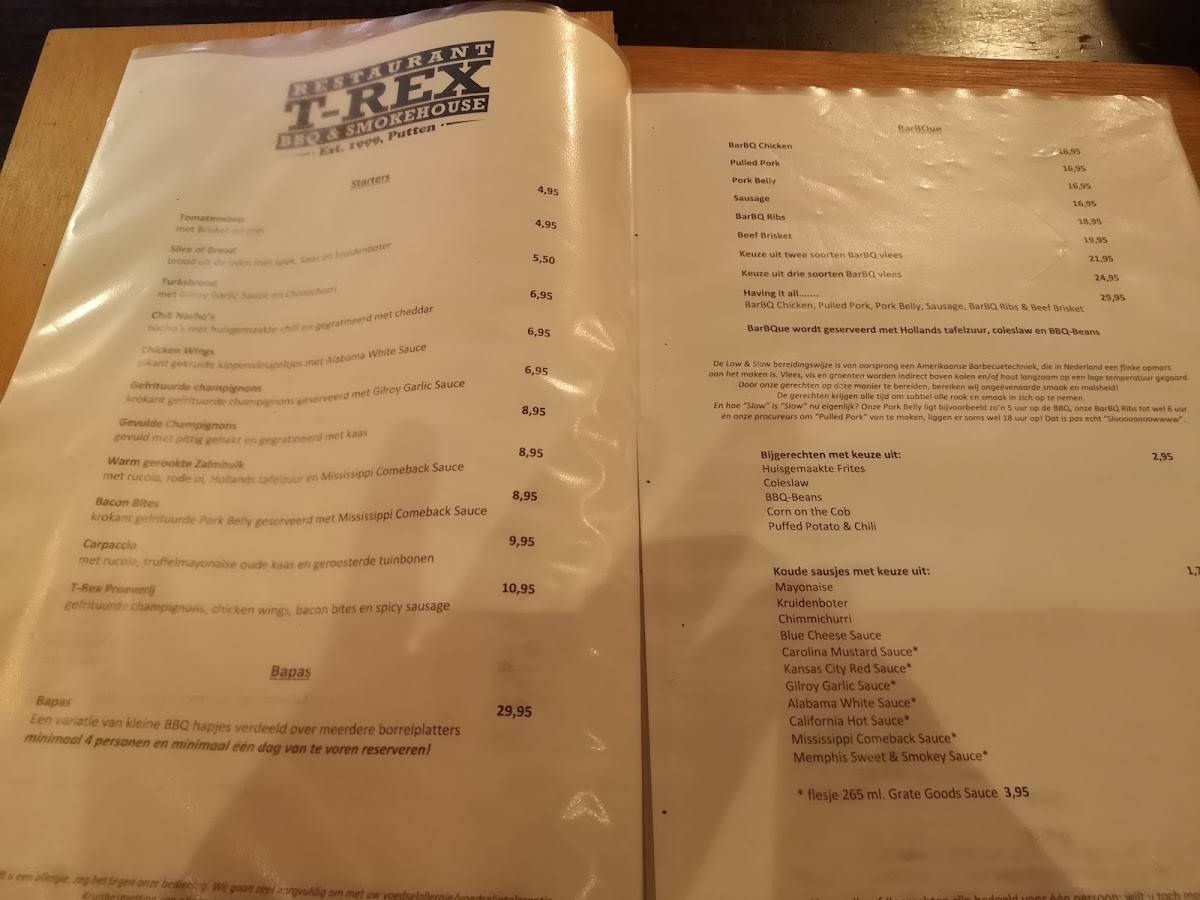 Speisekarte von T-Rex Restaurant BBQ & Smokehouse, Putten