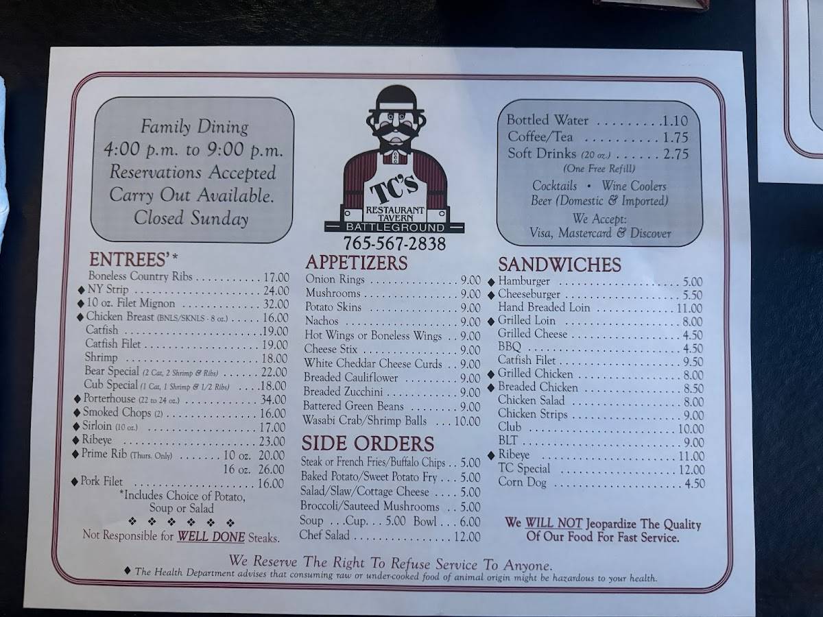 Menu at TC's Restaurant & Tavern, Battle Ground
