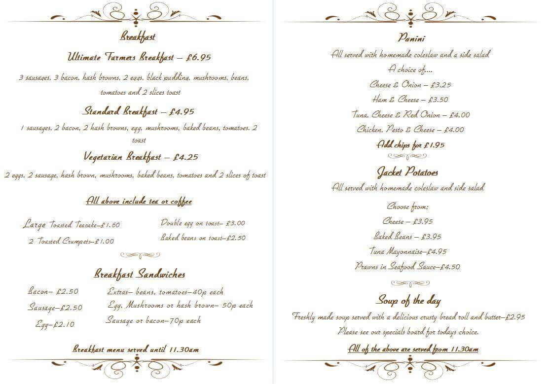 Menu at THE FARMERS KITCHEN cafe, Beal