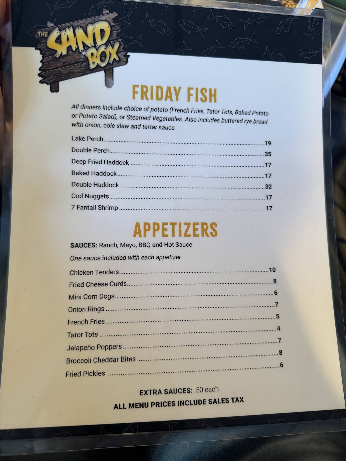 Menu at THE SAND BOX pub & bar, Green Bay