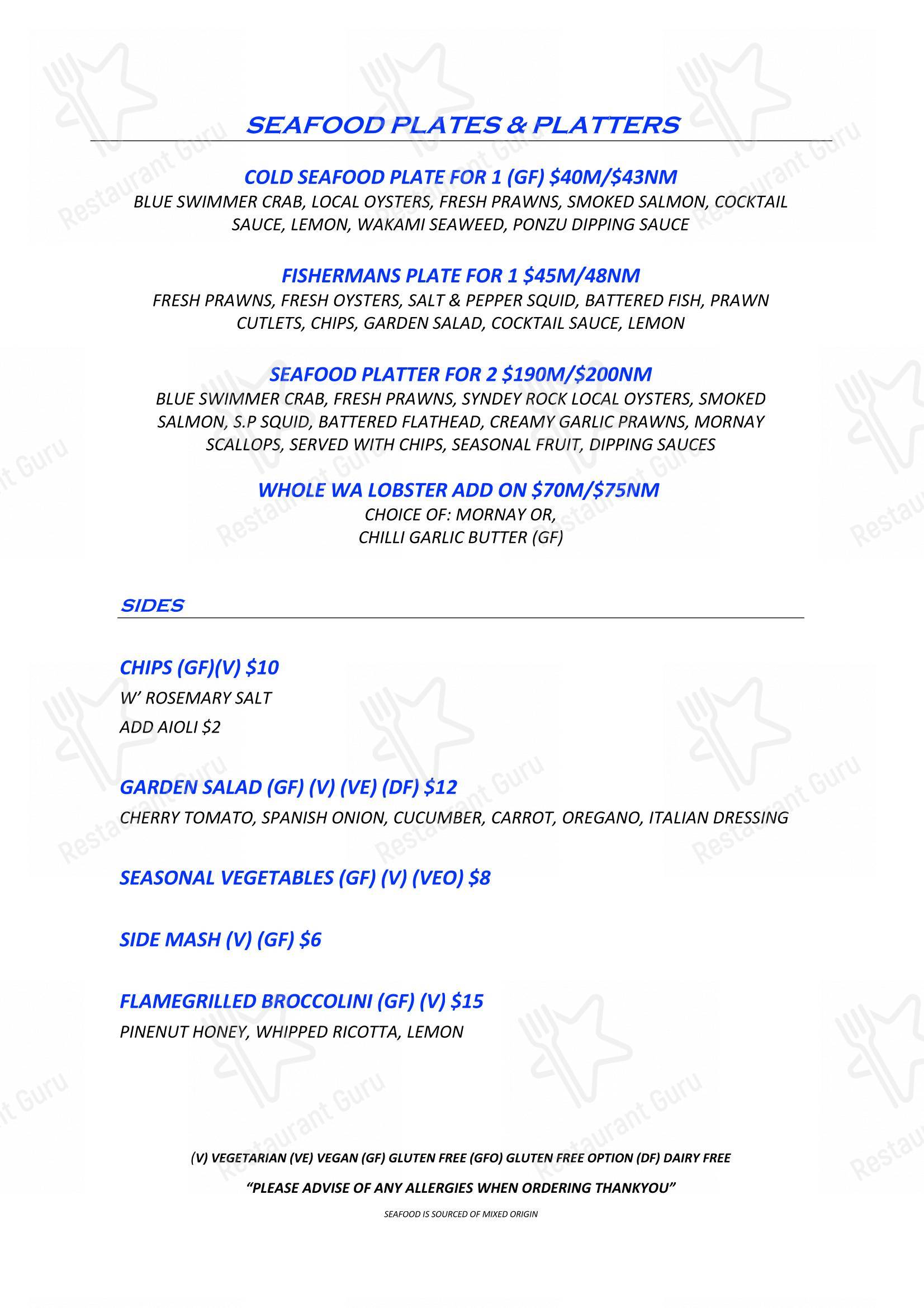 Menu at THE SEAHORSE OCEANVIEW restaurant, Gerroa