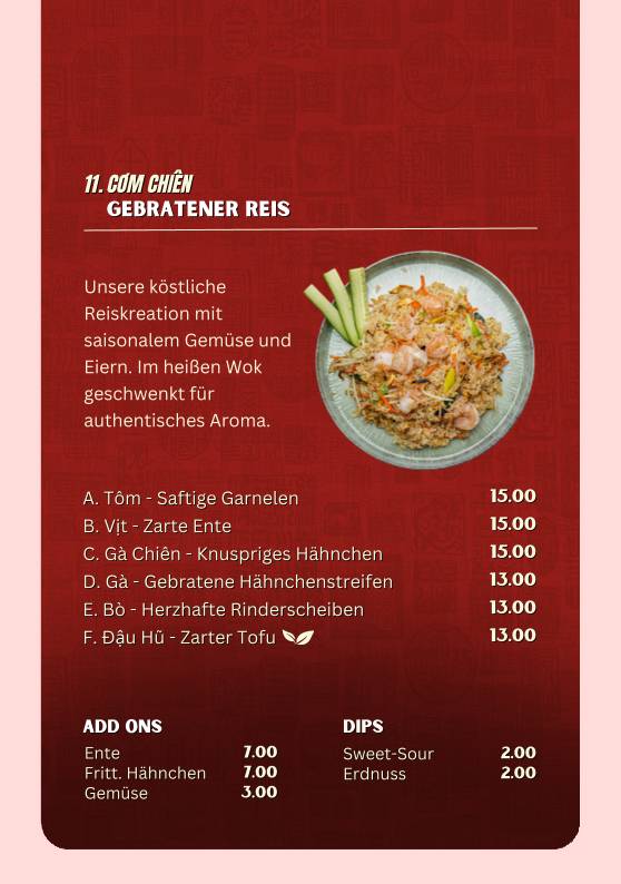 Speisekarte von TRANs Vietnamese Kitchen restaurant, Mülheim an der Ruhr