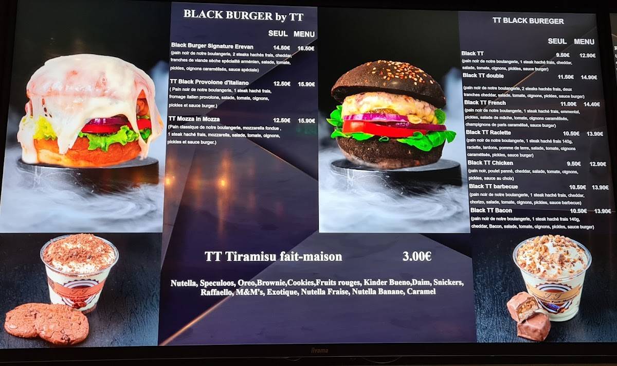 Menu au TT Black burger restaurant, Nancy
