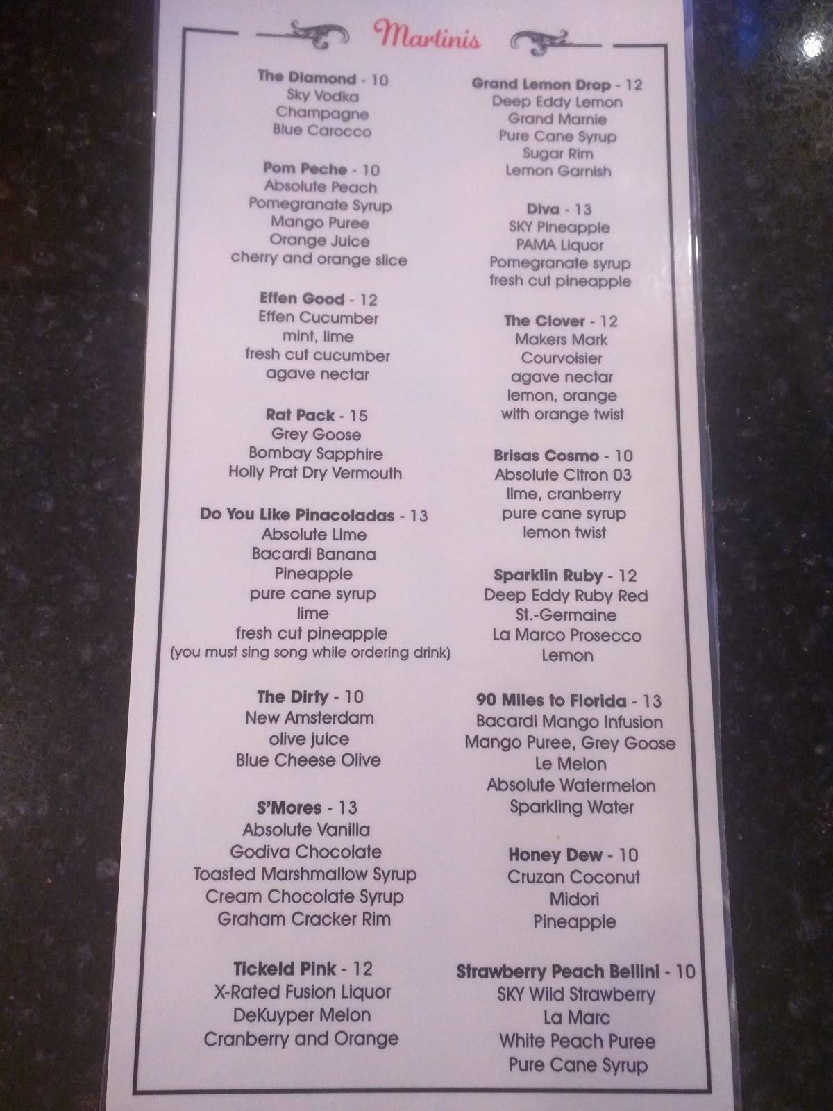 Menu at Table 82 restaurant, Lubbock