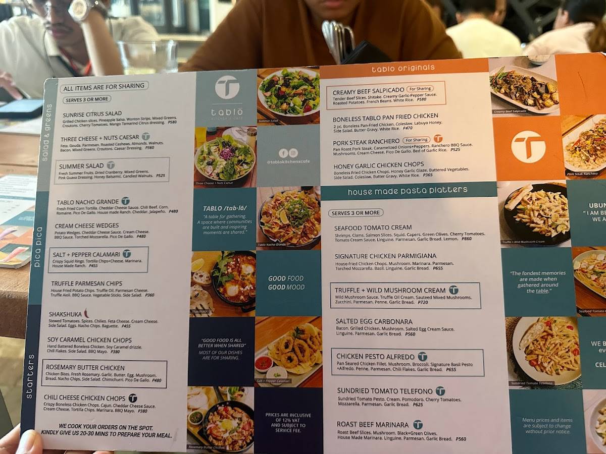 Menu at Tablo Kitchen x Cafe BF Resort Village, Las Pinas