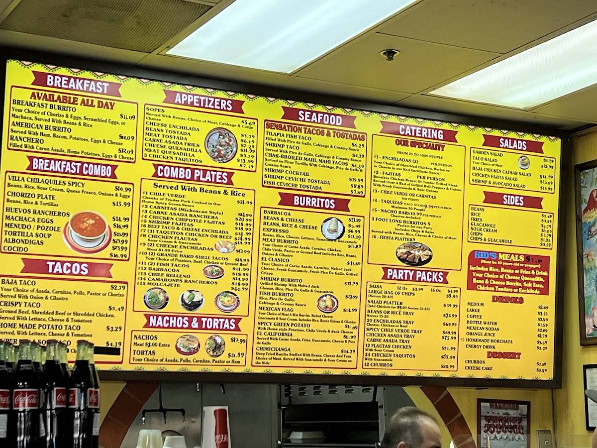 Menu at Taco Villa Mexican Grill restaurant, Riverside