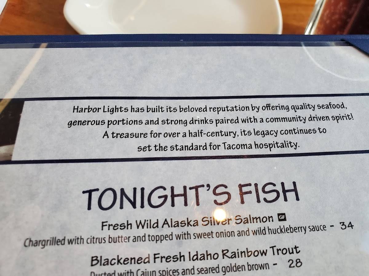 Menu at Harbor Lights restaurant, Tacoma