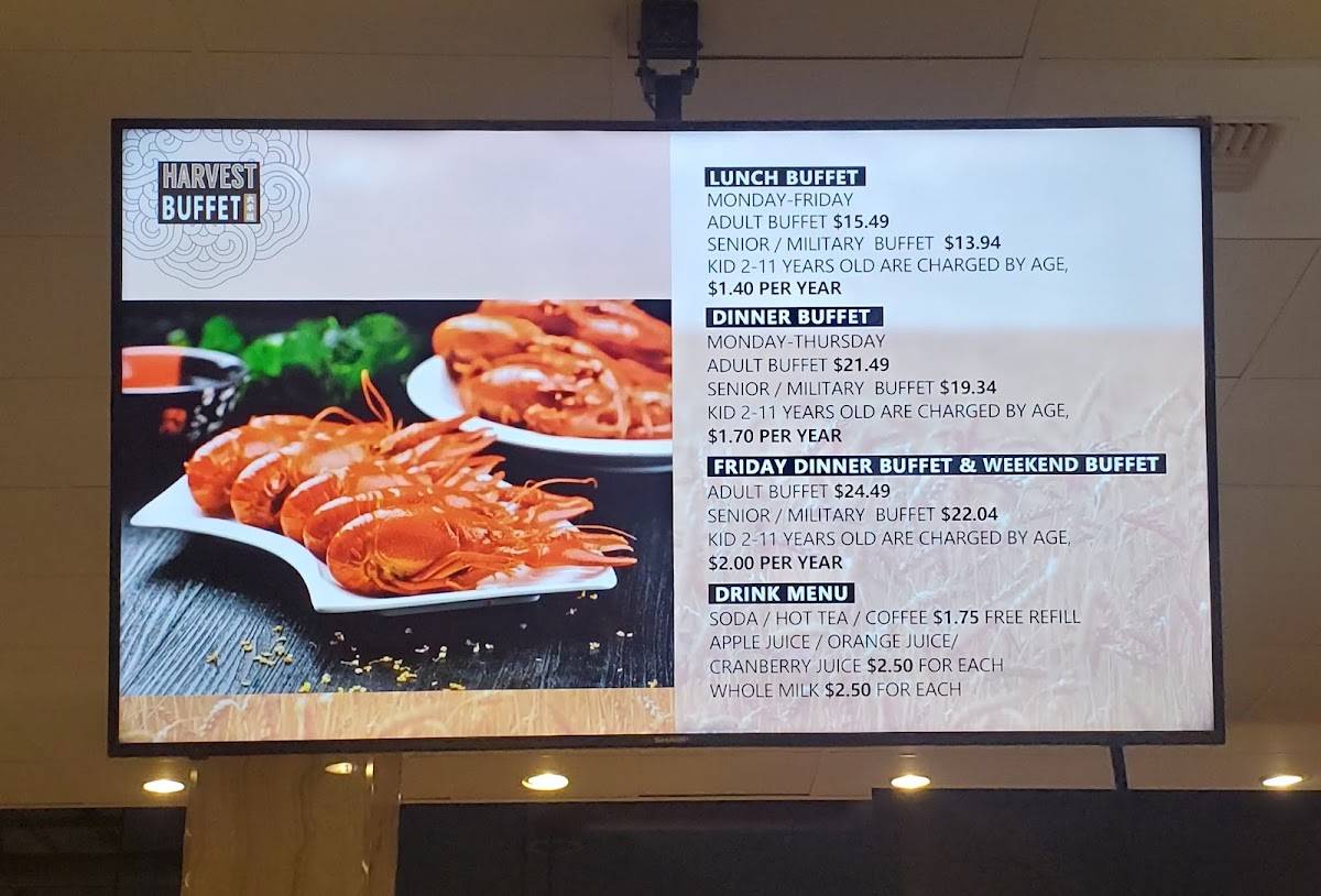 Menu at Harvest Buffet restaurant, Tacoma