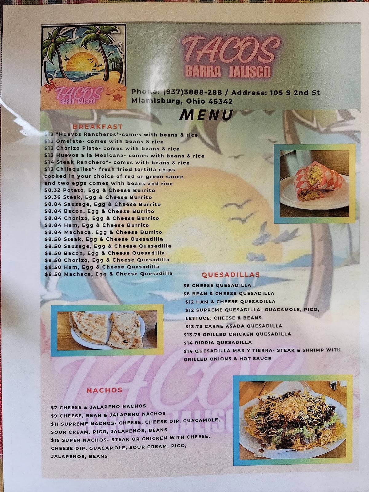 Menu at Tacos Barra Jalisco, Miamisburg