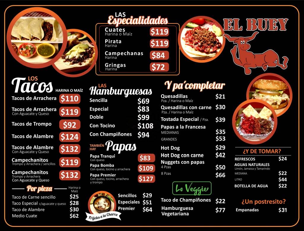 Carta del restaurante Tacos El Buey, San Pedro Garza García, Av. Manuel ...