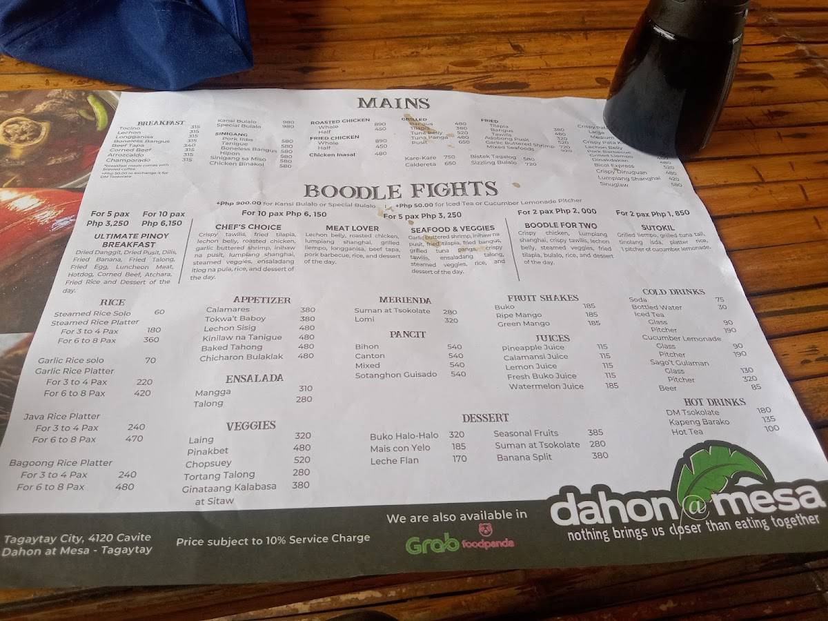 Menu at Dahon at Mesa - Tagaytay restaurant, Tagaytay