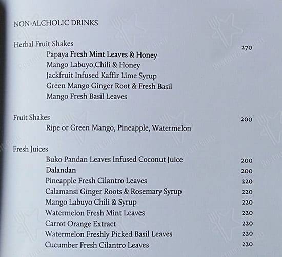 Menu at Samira by Chele Gonzalez restaurant, Tagaytay