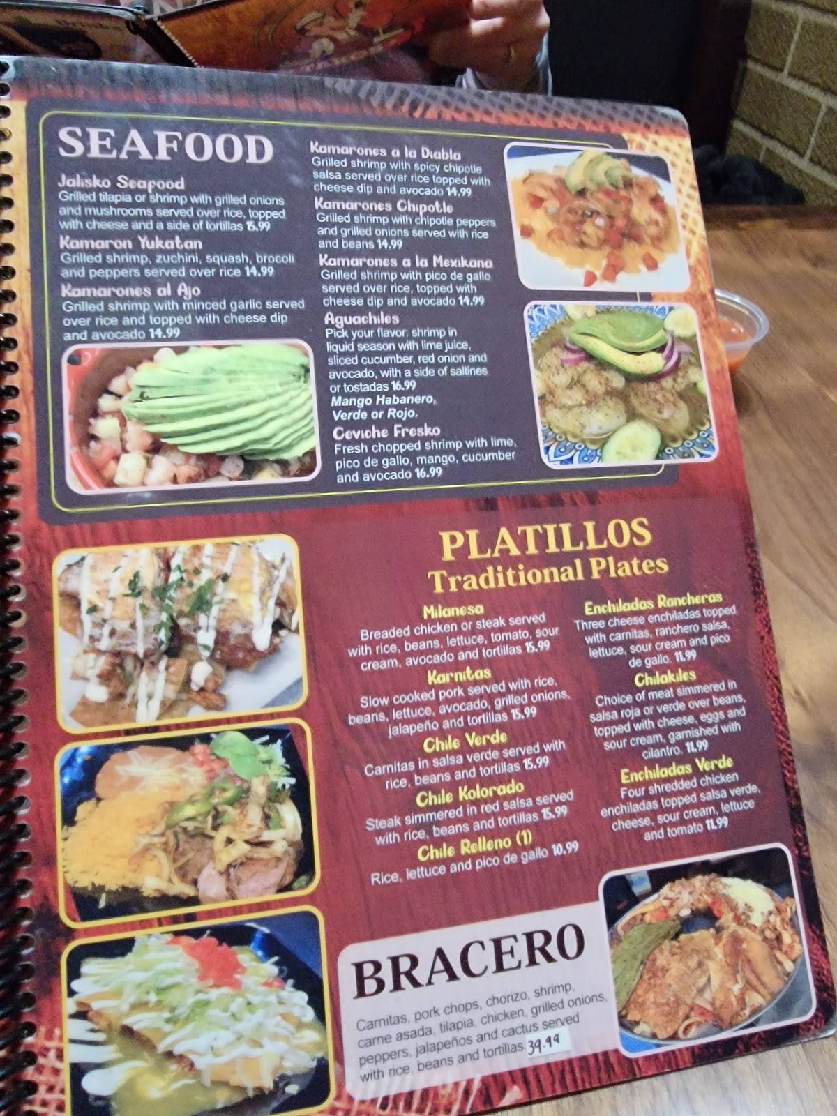 Menu at Takos Borukas restaurant, Jackson