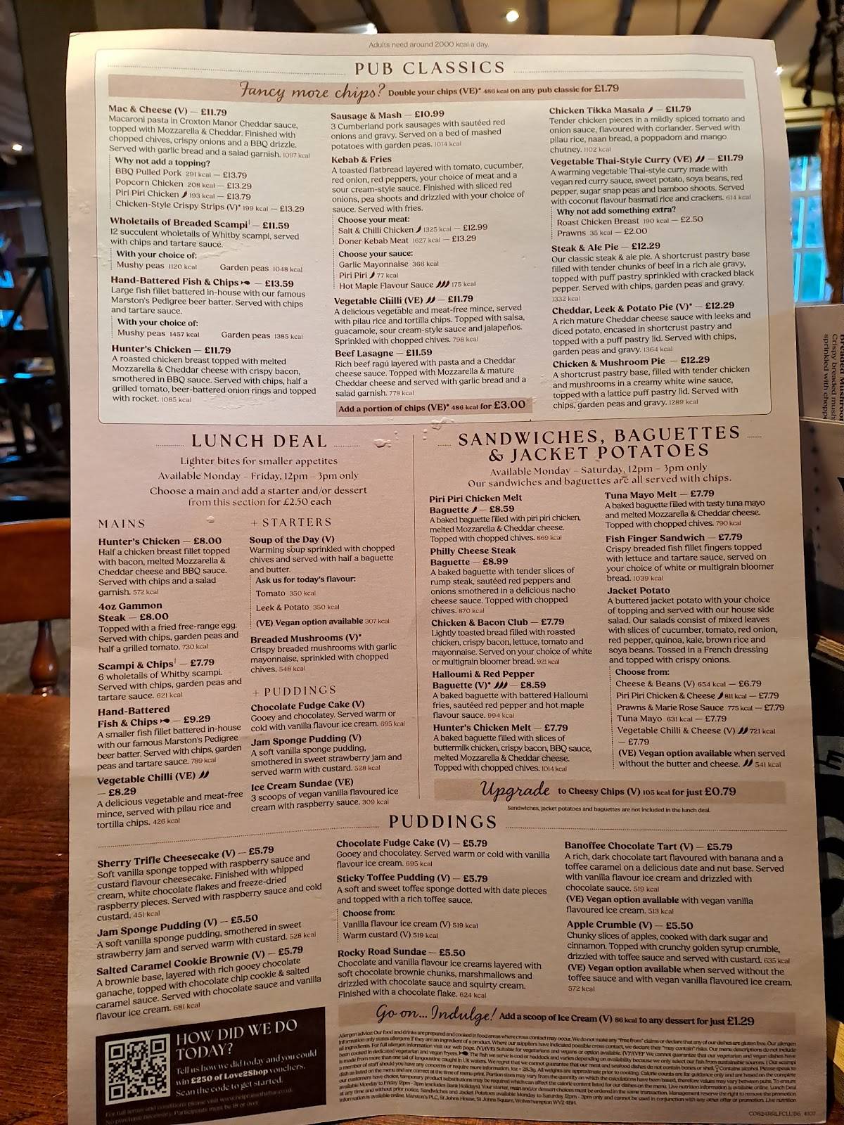 Menu at Talbot pub & bar, Worcester, 87 Main Rd